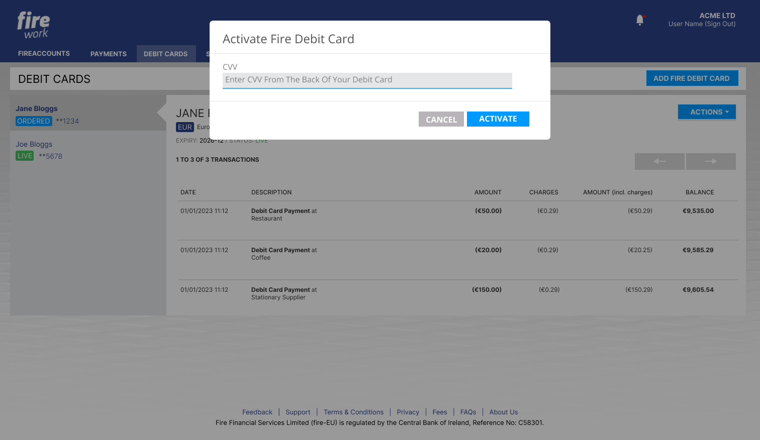 Activating a Fire debit card - Fire