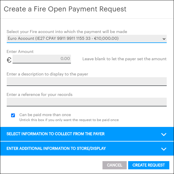 Creating a Fire Open Payment request