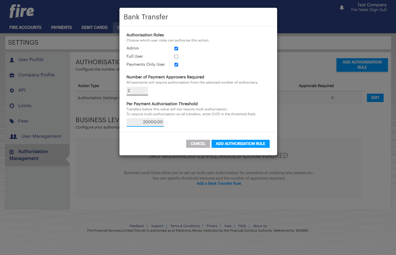 Adding an Authorisation Rule