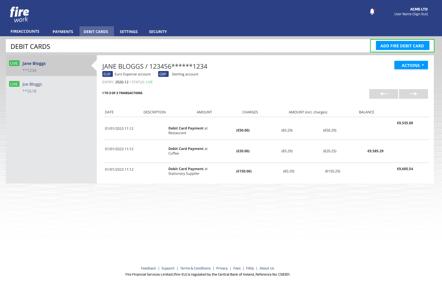 Ordering a Fire debit card - Fire