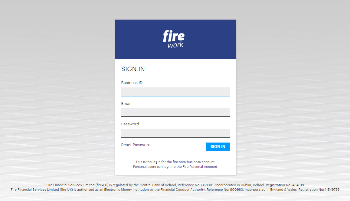 Signing in to the Fire For Business web app - Fire