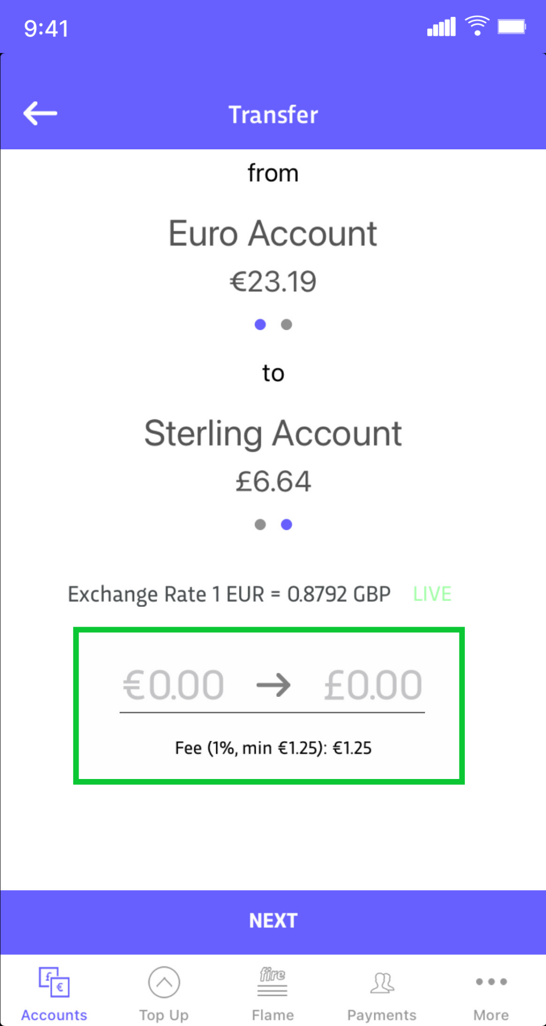 Creating an FX transfer - Fire
