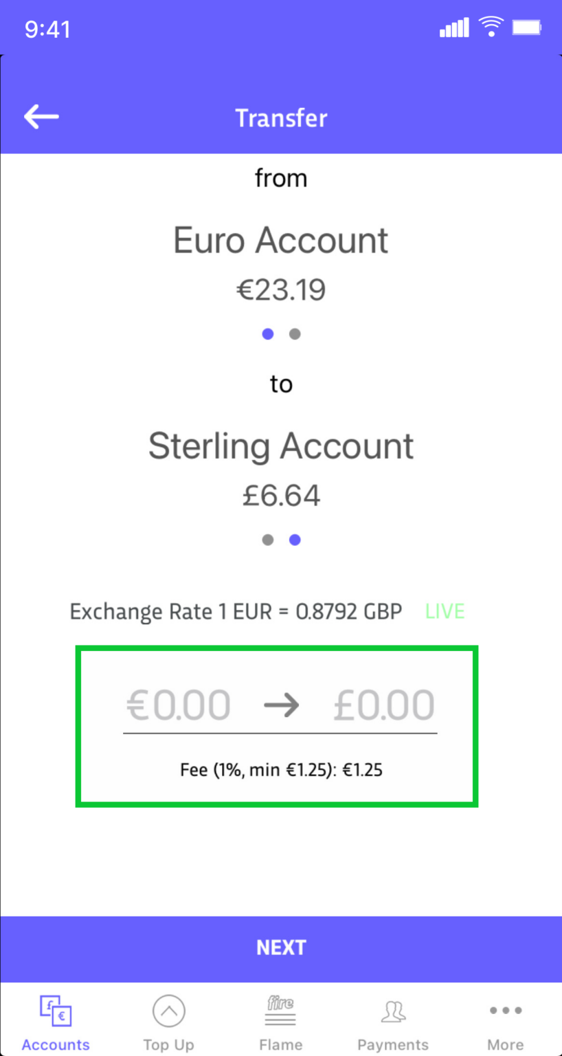 Creating an FX transfer - Fire