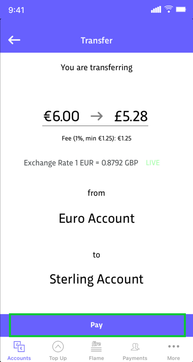 Creating an FX transfer - Fire