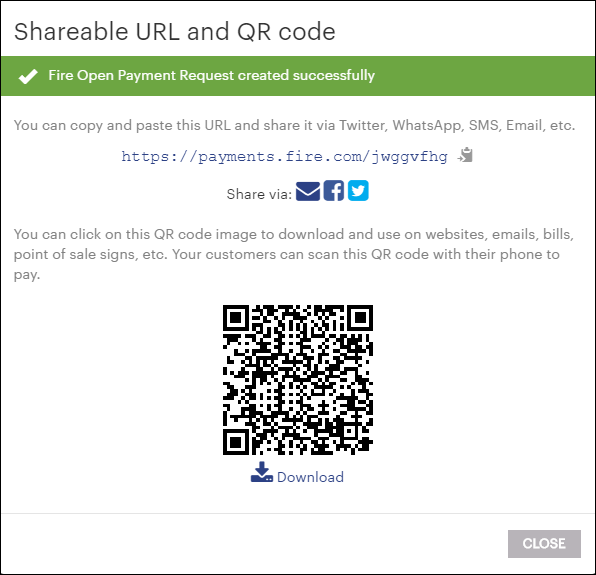 Creating a Fire Open Payment request