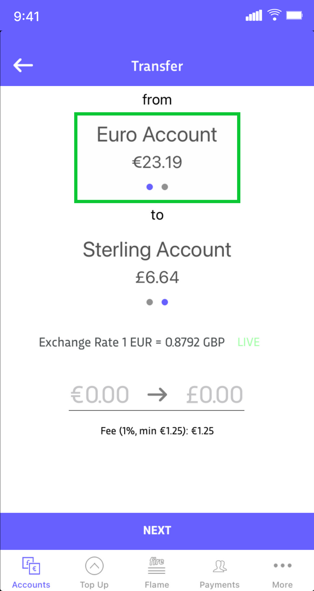 Creating an FX transfer - Fire