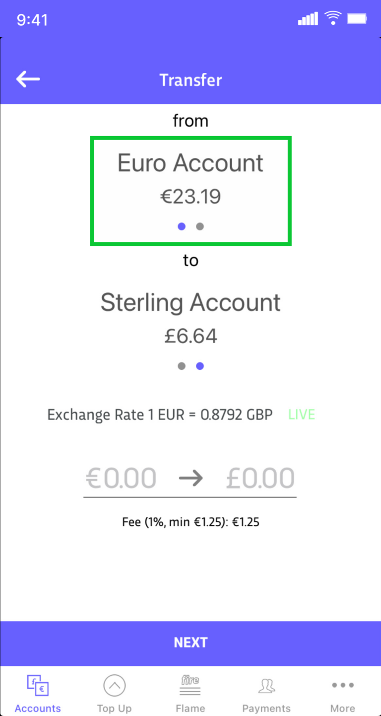 Creating an FX transfer - Fire